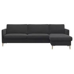 Ecksofa FLEXLUX "Fiore, super Sitzkomfort durch Kaltschaum im Sitz, L-Form" Sofas Gr. B/H/T: 247cm x 85cm x 92cm, Lederoptik, Chaiselongue rechts, grau (shark grey) schmale Armlehnen, Füße Alu+ Eiche