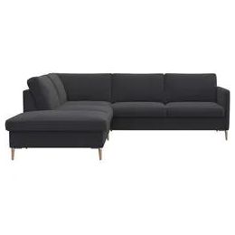 Ecksofa FLEXLUX "Fiore, L-Form, super bequem durch Kaltschaum im Sitz" Sofas Gr. B/H/T: 234cm x 85cm x 225cm, Lederoptik, Ottomane links, schwarz (gorilla blac) schmale Armlehnen, Füße AluEiche, BT 234225 cm