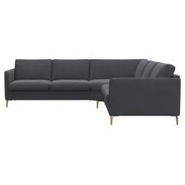 Ecksofa FLEXLUX "Fiore, gleichschenklig, bequem durch hochwertigem Sitzaufbau" Sofas Gr. B/H/T: 249cm x 85cm x 92cm, Chenille, Schenkel links, grau (dervit grey) schmale Armlehnen, Kaltschaum, Füße Alu+ Eiche