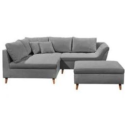 Ecksofa ED EXCITING DESIGN "Split L-Form" Sofas Gr. B/H/T: 251cm x 90cm x 173cm, Webstoff, Recamiere links, inkl. 5 Rückenkissen (75x46)-inkl. 2 Zierkissen (40x40)-inkl. Hocker, grau (dunkelgrau) frei im Raum stellbar, inkl. 7 Kissen