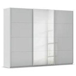 Schwebetürenschrank Rauch "Kleiderschrank Kleiderschränke Schrank Garderobe AGORDO mit Glasfront" Schränke Gr. B/H/T: 271cm x 210cm x 62cm, 3 St., grau (seidengrau/glas seidengrau) durchdachte Innenausstattung, in 4 Breiten und 2 Höhen MADE IN GERMANY