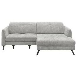 Ecksofa SET ONE BY Musterring "SO 4400 V" Sofas Gr. B/H/T: 259cm x 84cm x 167cm, Chenille JOY, Recamiere rechts, mit Armteilverstellung-mit Kopfteilverstellung-mit Sitting-Bett motorisch-PUR-Schaumstoff, grau (hellgrau) wahlweise mit motorischer Bettfunktion & Kopfverstellung, Fuß schwarz