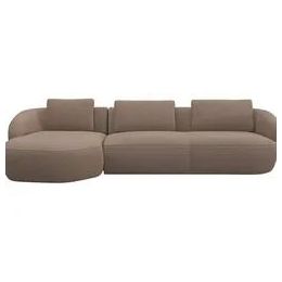 Wohnlandschaft FLEXLUX "Torino, rund, L-Form, Sofa-Ecke mit Recamiere, Longchair-Sofa" Sofas Gr. B/H/T: 307cm x 85cm x 146cm, Chenille-Struktur, Chaiselongue links, braun (hazel) Modernes, organisches Sofa-Design, Kaltschaum, Wellenunterfederung