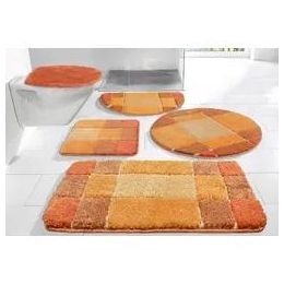 Badematte my home "Pia" Badematten Gr. rechteckig (90cm x 160cm), Polyester, orange (terra) Badteppich, karierte Badematten, rechteckig, rund & als 3-tlg. Set