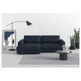 Ecksofa Trendmanufaktur "Bourbon, Designsofa mit tollem Sitzkomfort, L-Form" Sofas Gr. B/H/T: 250cm x 84cm x 176cm, Struktur, mega-Recamiere links, XXL ohne Sitztiefenverstellung, blau (nachtblau) extra tiefe Sitzfläche, wahlweise mit Sitztiefenverstellung