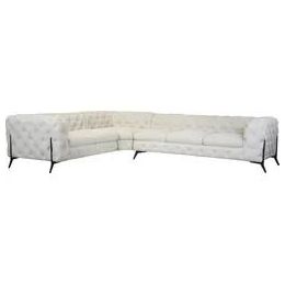 Chesterfield-Sofa LEONIQUE "Amaury L-Form" Sofas Gr. B/H/T: 323cm x 75cm x 264cm, Struktur, langer Schenkel rechts, Füße schwarz, beige großes Ecksofa, Chesterfield-Optik, Breite 323 cm, Fußfarbe wählbar