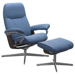 Relaxsessel stressless "Consul" Sessel Gr. Material Bezug, Material Gestell, Ausführung / Funktion, Maße, blau (lazuli blau) mit Hocker, Cross Base, Größe S, M & L, Holzakzent Wenge