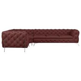 Chesterfield-Sofa LEONIQUE "Amaury L-Form" Sofas Gr. B/H/T: 323cm x 75cm x 264cm, Samtoptik, langer Schenkel rechts, Füße chromfarben, rosa (rose) großes Ecksofa, Chesterfield-Optik, Breite 323 cm, Fußfarbe wählbar