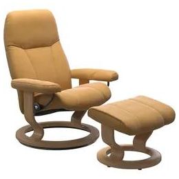 Relaxsessel stressless "Consul" Sessel Gr. Material Bezug, Material Gestell, Ausführung / Funktion, Maße, gelb (honey) mit Hocker, Classic Base, Größe S, Gestell Eiche