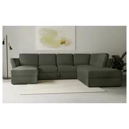 Wohnlandschaft Home Affaire "Lavars Schlafsofa" Sofas Gr. B/H/T: 310 cm x 90 cm x 226 cm, Webstoff, Recamiere links, grün (khaki) mit Bettfunktion und Stauraum, in zwei verschiedenen Bezugsqualitäten