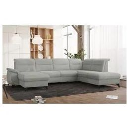 Sit & More Wohnlandschaft SIT & MORE "Astoria U-Form", grau (hellgrau), B:329cm H:91cm T:225cm, 100% Polyester, Sofas, wahlweise mit motorischer Relaxfunktion