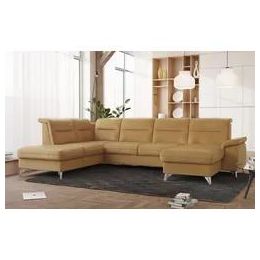 Sit & More Wohnlandschaft SIT & MORE "Astoria U-Form" Sofas Gr. B/H/T: 327cm x 91cm x 225cm, Microfaser, Ottomane links, ohne Kopfteilverstellung-ohne Armlehnfunktion-ohne Relaxfunktion motorisch im Longchair-ohne Bettfunktion-ohne Stauraum, gelb (dijon) wahlweise mit motorischer Relaxfunktion