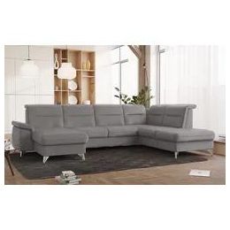 Sit & More Wohnlandschaft SIT & MORE "Astoria U-Form", grau (hellgrau), B:327cm H:91cm T:225cm, 100% Polyester, Sofas, wahlweise mit motorischer Relaxfunktion