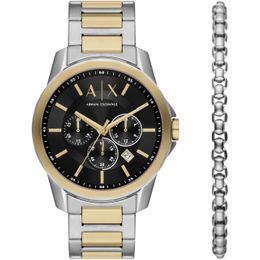 Chronograph Armani Exchange "AX7148SET" Armbanduhren goldfarben (silberfarben, goldfarben) Herren Quarzuhr, Armbanduhr, Herrenuhr, Stoppfunktion, Geschenkidee