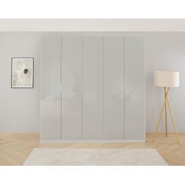 Drehtürenschrank Rauch "Kleiderschrank Schrank Garderobe KOLUNA mit hochwertiger Glasfront" Schränke Gr. B/H/T: 226 cm x 229 cm x 54 cm, 5 St., grau (seidengrau, glas seidengrau) inkl. 2 Innenschubladen sowie extra Einlegeböden MADE IN GERMANY