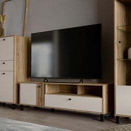 TV-Board FORTE Sideboards Gr. B/H/T: 158,1cm x 48,6cm x 42,0cm,, beige (mauvella eiche /sand) TV Board, Soft Close, Schublade, offene Fächer