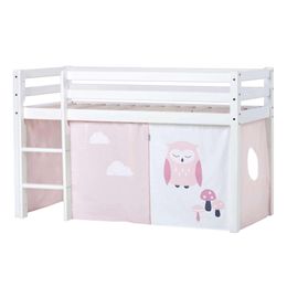 Hochbett Hoppekids "ECO Dream, Kinderbett, Spielbett, Halbhohes Bett aus Massivholz", rosa (weiß, eule rot), B:81cm H:105cm L:168cm, Kinderbett: 100% Massivholz: Nordische Kiefer, Vorhang: 100% Baumwolle, Hochbetten, Hochbett Kinderbett, inkl. Vorhang-Set Creator, Bettgröße & Matratze wählbar