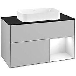 Villeroy & Boch Villeroy und Boch Finion Waschtischunterschrank G252GFGJ 100cm, Abdeckplatte black matt, Emotion, Regal rechts Glossy white lacquer, Light grey matt