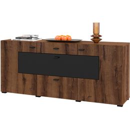 Sideboard Inosign "Coby" Sideboards Gr. B/H/T: 165cm x 70,5cm x 39cm, Korpus und Fronten monastery eichefarben/Absetzungen schwarz glänzend, 2 St., schwarz (monastery eichefarben/schwarz) Breite 165 cm