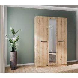 Drehtürenschrank Rauch "Kleiderschrank Schrank Garderobe Garderobenschrank Stauraumwunder MODI" Schränke Gr. B/H/T: 136 cm x 210 cm x 54 cm, Mit Spiegel, braun (eiche artisan) inkl. Stoff-Organizer mit 6 Fächern optionaler Spiegel MADE IN GERMANY