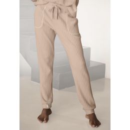 Homewearhose Lascana "/Loungehose / Strickhose" Gr. 48/50, N-Gr, beige (sand, meliert) Damen Hosen praktischen Taschen, Loungewear