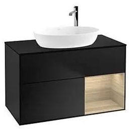 Villeroy & Boch Villeroy und Boch Finion Waschtischunterschrank F902PCPD 100cm, Abdeckplatte black matt, Regale Oak Veneer, Black matt lacquer