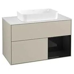 Villeroy & Boch Villeroy und Boch Finion Waschtischunterschrank F251PHHH 100x60,3cm, Abdeckplatte white matt, Regal rechts Glossy Black Lacquer, Sand Matt Lacquer