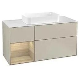 Villeroy & Boch Villeroy und Boch Finion Waschtischunterschrank F291PCHH 120cm, Abdeckplatte white matt, Regal links Oak Veneer, Sand Matt Lacquer