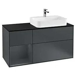 Villeroy & Boch Villeroy und Boch Finion Waschtischunterschrank F392HGHG 120cm, Abdeckplatte black matt, Regal links Midnight Blue Matt Lacquer, Midnight Blue Matt Lacquer