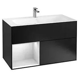 Villeroy & Boch Villeroy und Boch Finion Waschtischunterschrank G030MTPD 99,6x59,1cm, Wandbeleuchtung, Regal links White matt lacquer, Black matt lacquer