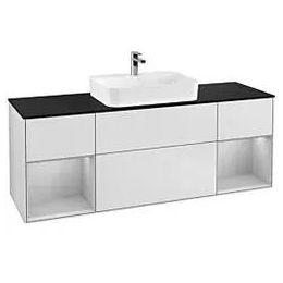 Villeroy & Boch Villeroy und Boch Finion Waschtischunterschrank F452GJMT 160x60,3cm, Abdeckplatte black matt, Regale Light grey matt lacquer, White matt lacquer