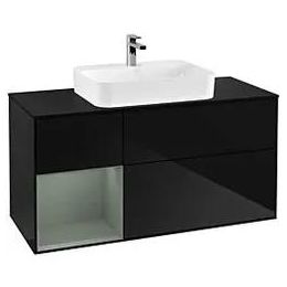 Villeroy & Boch Villeroy und Boch Finion Waschtischunterschrank G412GMPH 120cm, Abdeckplatte black matt, Emotion, Regal links Olive Matt Lacquer, Glossy Black Lacquer