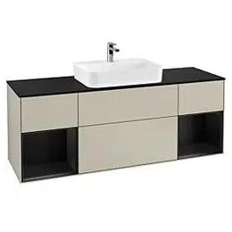 Villeroy & Boch Villeroy und Boch Finion Waschtischunterschrank G452PDHH 160cm, Abdeckplatte black matt, Emotion, Regale Black matt lacquer, Sand Matt Lacquer