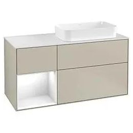 Villeroy & Boch Villeroy und Boch Finion Waschtischunterschrank G271GFHH 120cm, Abdeckplatte white matt, Emotion, Regal links Glossy white lacquer, Sand Matt Lacquer