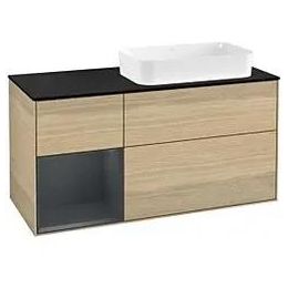 Villeroy & Boch Villeroy und Boch Finion Waschtischunterschrank G272HGPC 120cm, Abdeckplatte black matt, Emotion, Regal links Midnight Blue Matt Lacquer, Oak Veneer