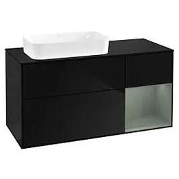 Villeroy & Boch Villeroy und Boch Finion Waschtischunterschrank G282GMPH 120cm, Abdeckplatte black matt, Emotion, Regal rechts Olive Matt Lacquer, Glossy Black Lacquer