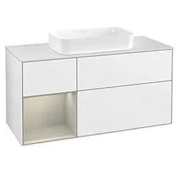 Villeroy & Boch Villeroy und Boch Finion Waschtischunterschrank G291HHGF 120cm, Abdeckplatte white matt, Emotion, Regal links Sand Matt Lacquer, Glossy white lacquer