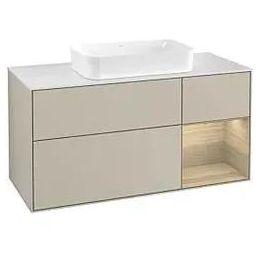 Villeroy & Boch Villeroy und Boch Finion Waschtischunterschrank G301PCHH 120cm, Abdeckplatte white matt, Emotion, Regal rechts Oak Veneer, Sand Matt Lacquer