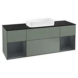 Villeroy & Boch Villeroy und Boch Finion Waschtischunterschrank G332HGGM 160cm, Abdeckplatte black matt, Emotion, Regale Midnight matt lacquer, Olive Matt Lacquer