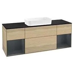 Villeroy & Boch Villeroy und Boch Finion Waschtischunterschrank G332HGPC 160cm, Abdeckplatte black matt, Emotion, Regale Midnight matt lacquer, Oak Veneer