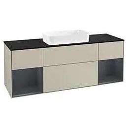 Villeroy & Boch Villeroy und Boch Finion Waschtischunterschrank G332HGHH 160cm, Abdeckplatte black matt, Emotion, Regale Midnight matt lacquer, Sand Matt Lacquer