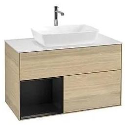 Villeroy & Boch Villeroy und Boch Finion Waschtischunterschrank G771PDPC 100cm, Abdeckplatte white matt, Emotion, Regale Black matt lacquer, Oak Veneer