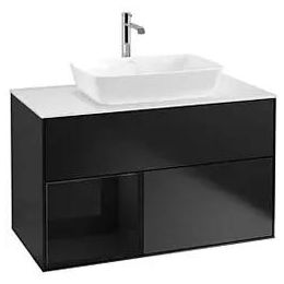 Villeroy & Boch Villeroy und Boch Finion Waschtischunterschrank G771PHPD 100cm, Abdeckplatte white matt, Emotion, Regale Glossy black lacquer, Black matt lacquer