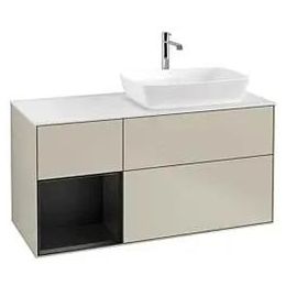 Villeroy & Boch Villeroy und Boch Finion Waschtischunterschrank G801PDHH 120cm, Abdeckplatte white matt, Emotion, Regale Black matt lacquer, Sand Matt Lacquer