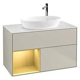 Villeroy & Boch Villeroy und Boch Finion Waschtischunterschrank G891HFHH 100cm, Abdeckplatte white matt, Emotion, Regale Gold matt lacquer, Sand Matt Lacquer