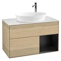 Villeroy & Boch Villeroy und Boch Finion Waschtischunterschrank G901PDPC 100cm, Abdeckplatte white matt, Emotion, Regale Black matt lacquer, Oak Veneer