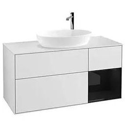 Villeroy & Boch Villeroy und Boch Finion Waschtischunterschrank G951PHMT 120cm, Abdeckplatte white matt, Emotion, Regale Glossy black lacquer, White matt lacquer