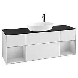 Villeroy & Boch Villeroy und Boch Finion Waschtischunterschrank G982GJMT 160cm, Abdeckplatte black matt, Emotion, Regale Light grey matt lacquer, White matt lacquer