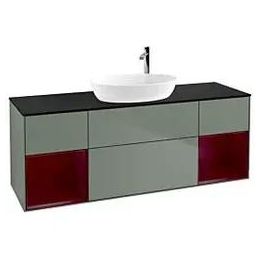 Villeroy & Boch Villeroy und Boch Finion Waschtischunterschrank G982HBGM 160cm, Abdeckplatte black matt, Emotion, Regale Peony matt lacquer, Olive Matt Lacquer