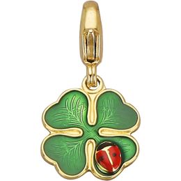 Charm-Einhänger Firetti "Schmuck Geschenk Gold 375 Anhänger Charms Kleeblatt Marienkäfer" bunt (gelbgoldfarben, grün, rot, schwarz) Damen